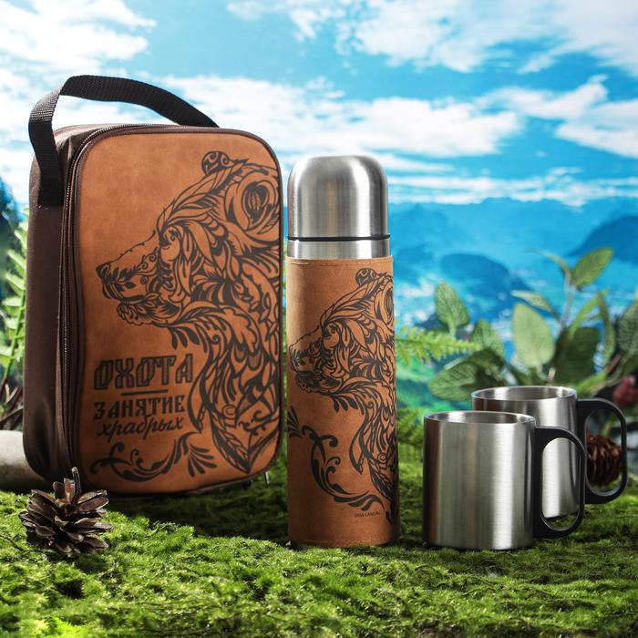 Туристический набор посуды Охота - занятие храбрых термос и 2 кружки ...
